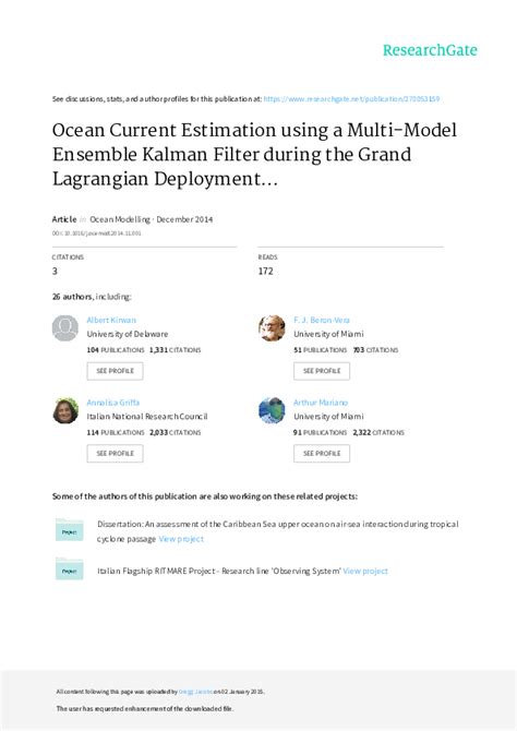 Pdf Ocean Current Estimation Using A Multi Model Ensemble Kalman Filter During The Grand