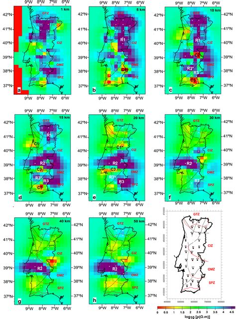 Horizontal Slices Of The 3D Resistivity Model For Portugal Mainland