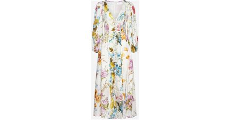 Zimmermann Halcyon Print Linen Maxi Dress In White Lyst