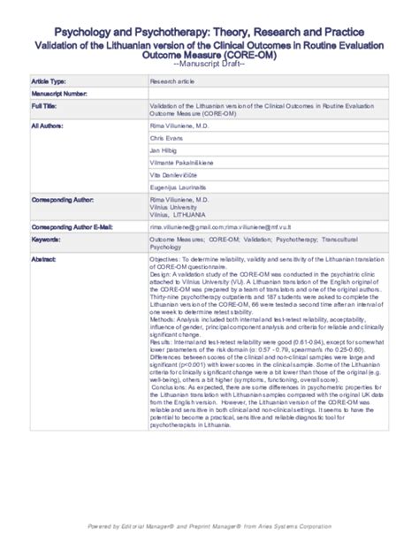 Pdf Translating The Clinical Outcomes In Routine Evaluation Outcome