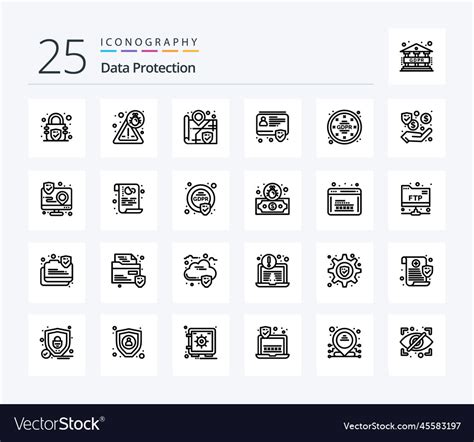Data Protection 25 Line Icon Pack Including Vector Image