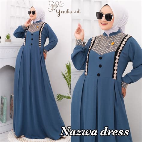 Jual Nazwa Dress Gamis Crinkle Airflow Premium Kombinasi Brokat Cantik