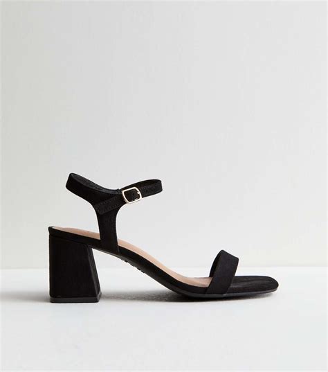 Wide Fit Black Suedette 2 Part Block Heel Sandals New Look