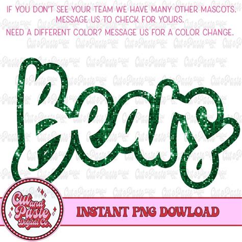 Bears Faux Sequin Script Mascot Teacher School Digital Design Instant Download Png File