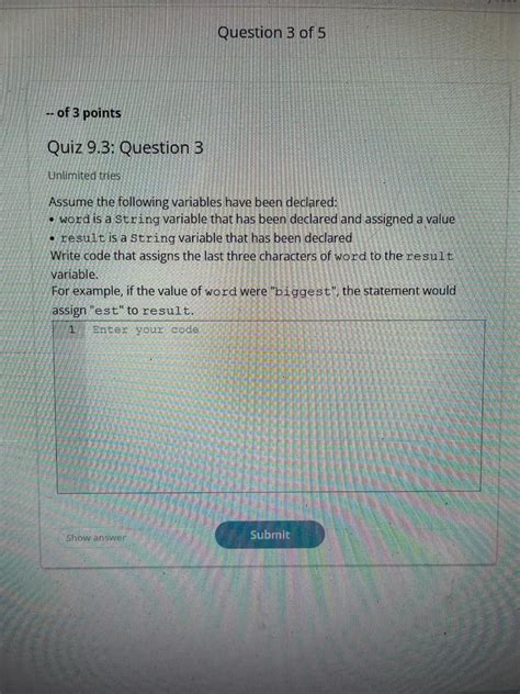 solved question 3 of 5 of 3 points quiz 9 3 question 3