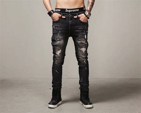 Men S Slim Fit Distressed Denim Biker Jeans New Style High Quality Men