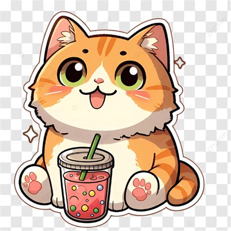 귀여운 만화 고양이가 술을 마시고 있어요 스티커 고양이 주방 만화 Png 일러스트 및 이미지 에 대한 무료 다운로드