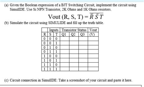 Solved A Given The Boolean Expression Of A Bjt Switching