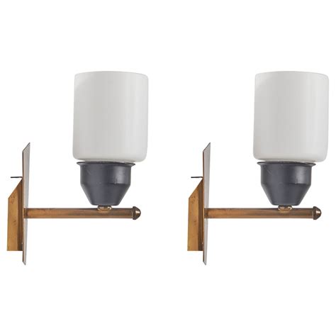 Swedish Designer Wall Lights Brass Glass Metal Sweden 1960s At