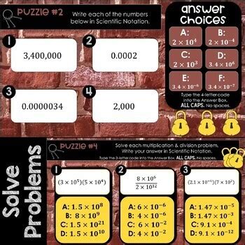 Scientific Notation Standard Form Conversions Operations Escape Room Activity