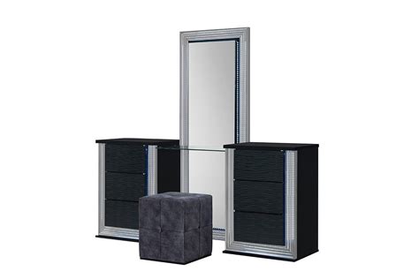 Ylime Vanity Set W LED Wavy Black Global Furniture Furniture Cart