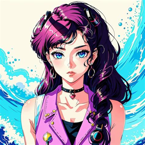 Premium Ai Image A Girl With Purple Hair And A Purple Top Is Standing