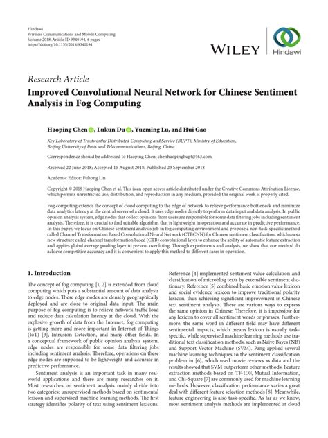 Pdf Improved Convolutional Neural Network For Chinese Sentiment Analysis In Fog Computing