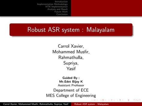 Robust Asr System Malayalam Ppt