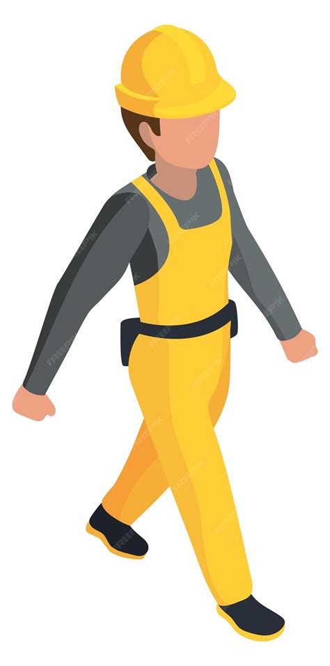 Premium Vector Walking Construction Worker Isometric Engineer Front View