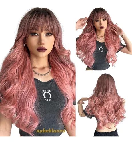 Peluca Larga Ondulada Cosplay Para Mujer Con Flequillo Rosa MercadoLibre