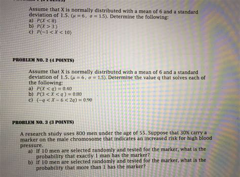 solved assume that x is normally distributed with a mean of