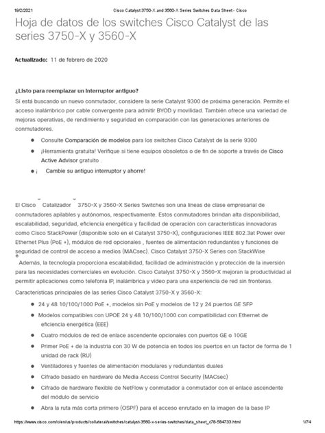 Cisco Catalyst 3750 X And 3560 X Series Switches Data Sheet Cisco