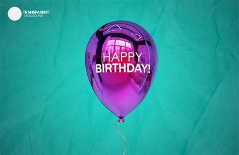생일축하 문구가 적힌 보라색 풍선 프리미엄 Psd 파일