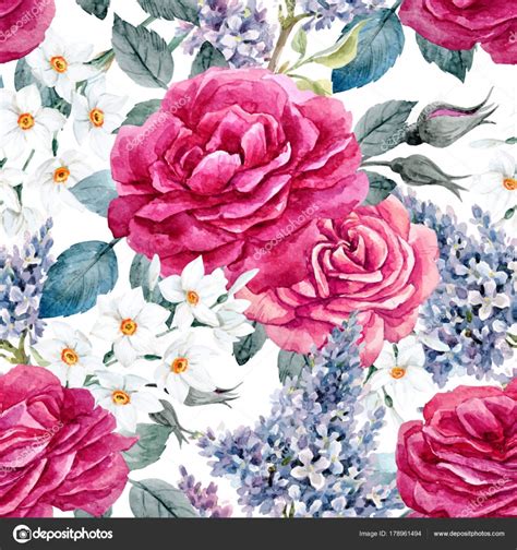 Watercolor Rose Seamless Vector Pattern Stock Vector By ©zeninaasya