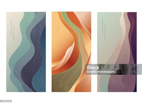 Japanese Background With Line Wave Pattern Vector Abstract Art Template
