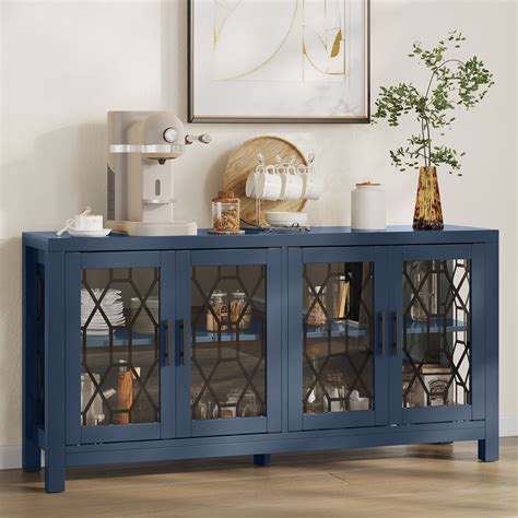 Dextrus 63 Sideboard Buffet Cabinet With Storage And 4 Glass Doors