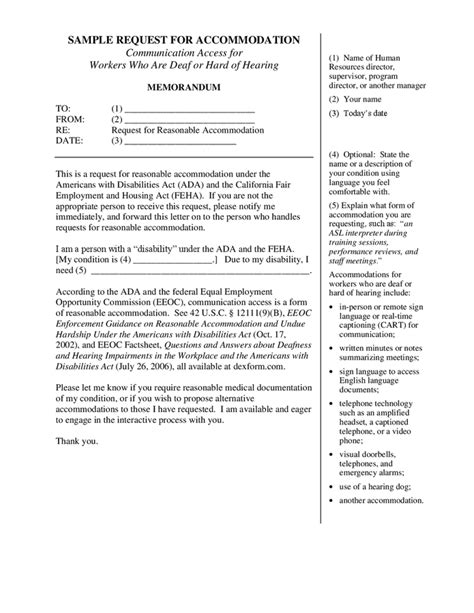 Sample Request For Accommodation Deaf Or Hard Of Hearing Worker In Word And Pdf Formats