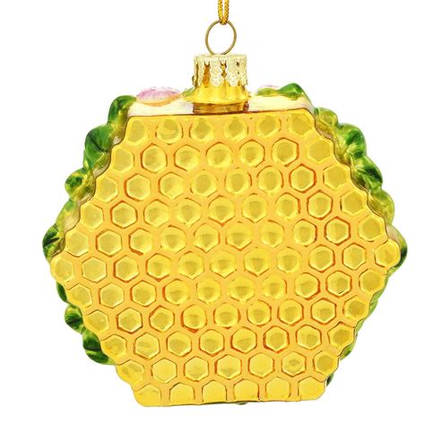 Bee Honeycomb With Clover Glass Ornament