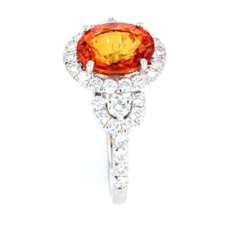 Rare Mandarin Sapphire And Diamond Platinum Ring