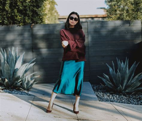 Winter Outfit In A Satin Slip Midi Skirt