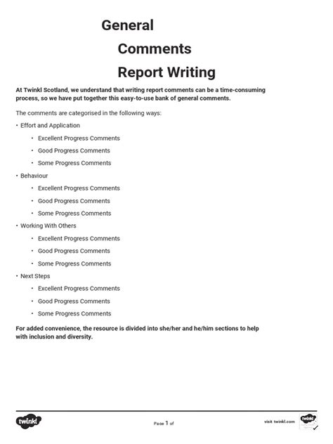 General Comments Report Writing Pdf Learning Leadership