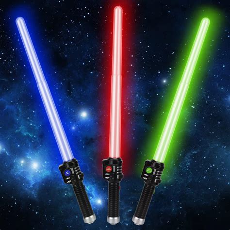 Toy Life Light Up Saber 3 Pack Lightup Sabers Extendable And Collapsable Laser Lightsaber Sword