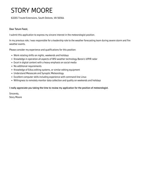 Meteorologist Cover Letter Velvet Jobs
