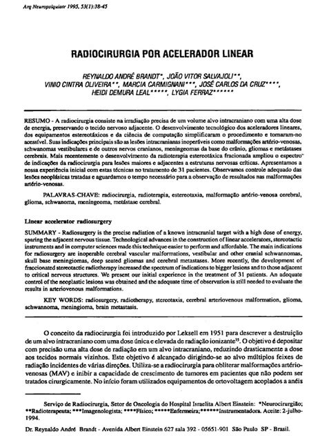 Linear Accelerator Radiosurgery Pdf Radioterapia Doenças E Distúrbios
