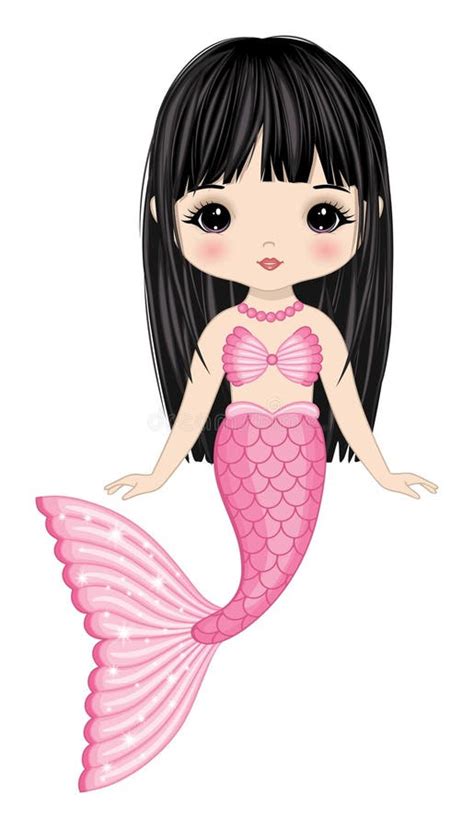 Vector Beautiful Asian Mermaid With Pink Fishtail Stock Vector