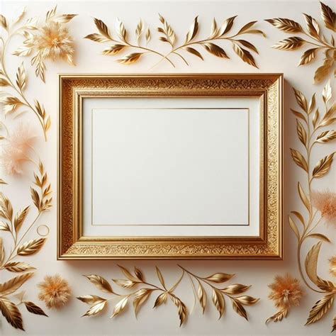 Premium Photo Rectangle Gold Frame With Foliage Pattern Background