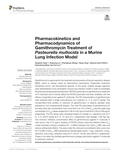 Pdf Pharmacokinetics And Pharmacodynamics Of Gamithromycin Treatment