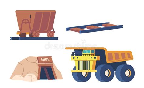 Coal Mining Extraction Industry Concept Miner Character Load Coal In Elevator Stock Vector