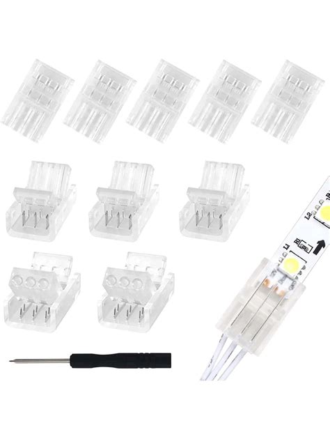 10 Led Light Strip Connectors 3 Pin Gapless Solderless Pair To Line