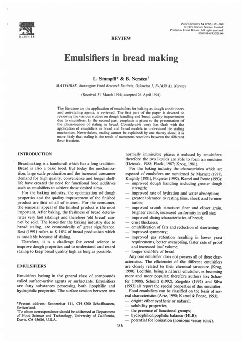 Pdf Emulsifiers In Bread Making