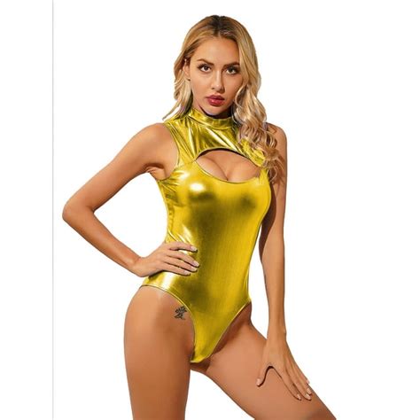 Chictry Womens Metallic Long Sleeve Gymnastics Dance Leotard Cutout