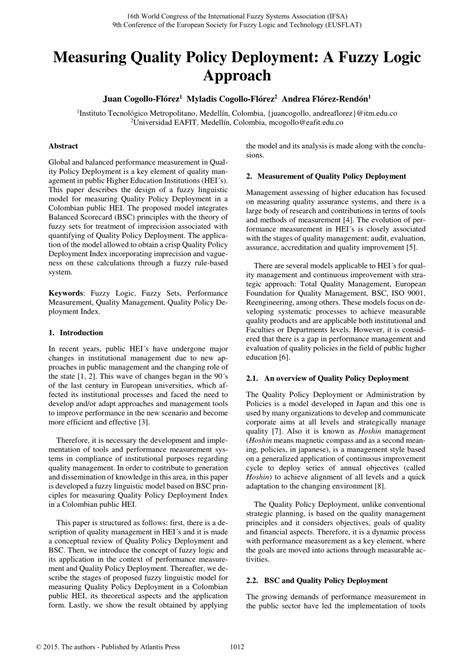 Pdf Measuring Quality Policy Deployment A Fuzzy Logic Approach