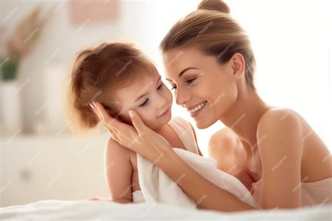 Une Mère Avec Sa Fille Après Une Douche Générée Par Ai Photo Premium