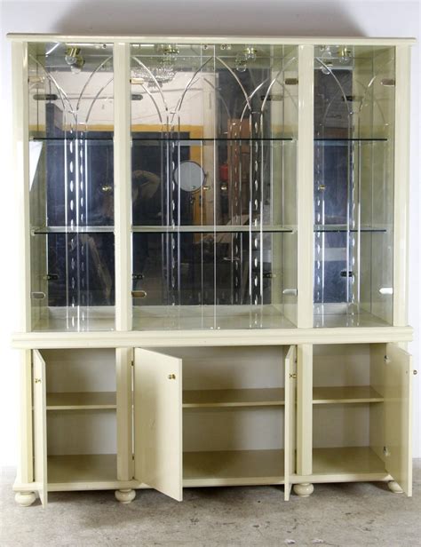 Italian Modern Etched Glass Dining Room Hutch Cabinet Interior Lights