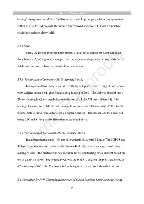 使用声共振混合制备稳定的无定形固体分散体药物制剂的新方法a Novel Method For Preparing Stabilized