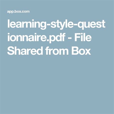 Learning Style Questionnaire