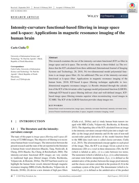 Pdf Intensity‐curvature Functional‐based Filtering In Image Space And K‐space Applications In