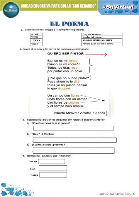 Ficha De El Poema Vocabulary Activities Teacher Life Comprehension