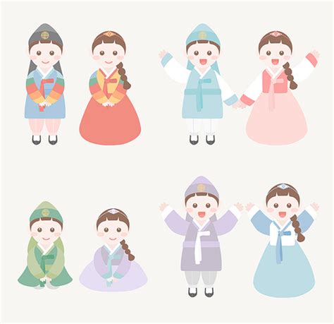 유토이미지 대한민국 전통의상 한복을 입고 명절 인사하는 캐릭터 이미지 모음