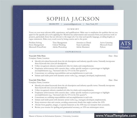 Ats Friendly Resume Template For Ms Word Modern Cv Template